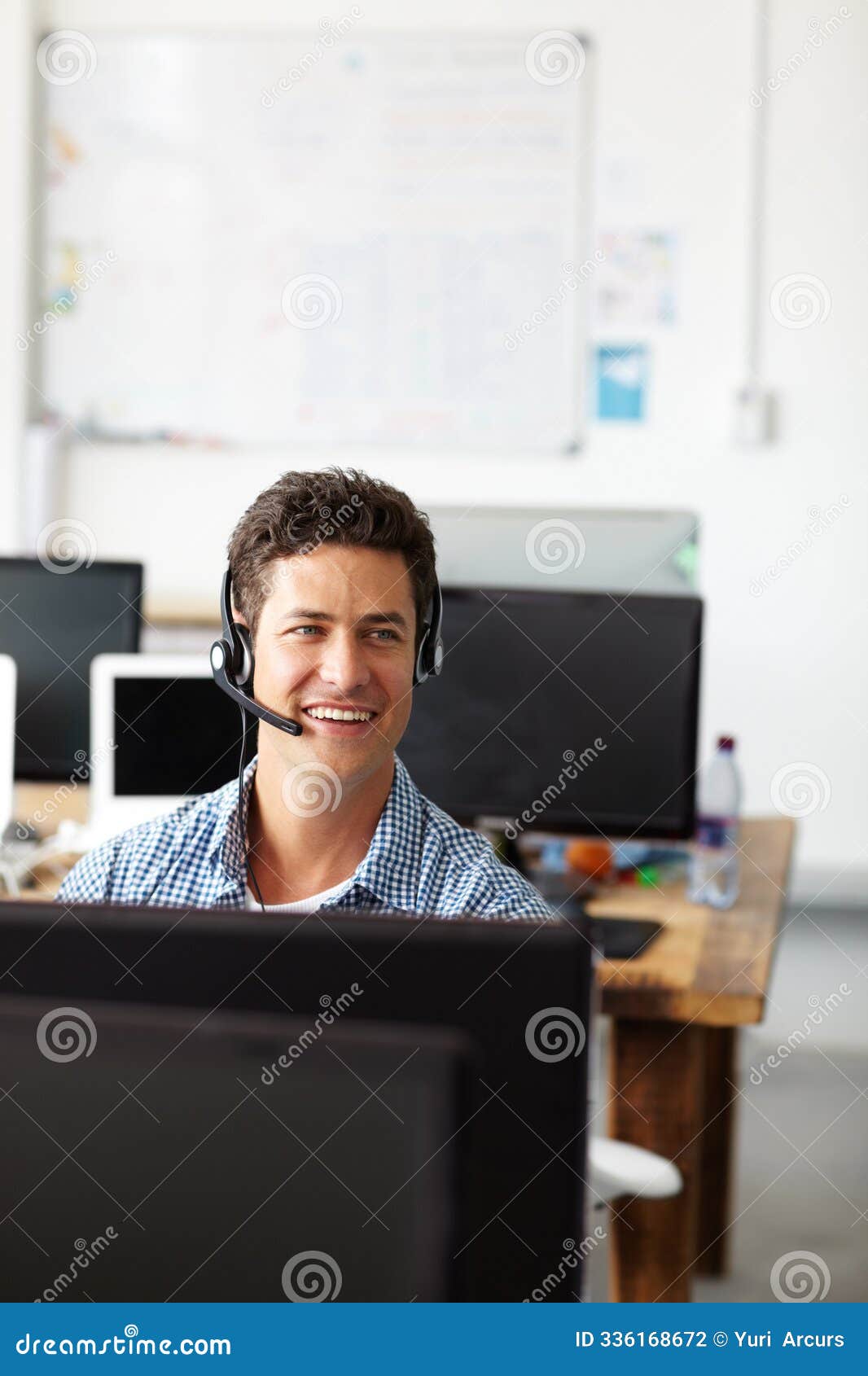 Tech Support, Computer and Man with Phone Call, Headset and Consultant ...