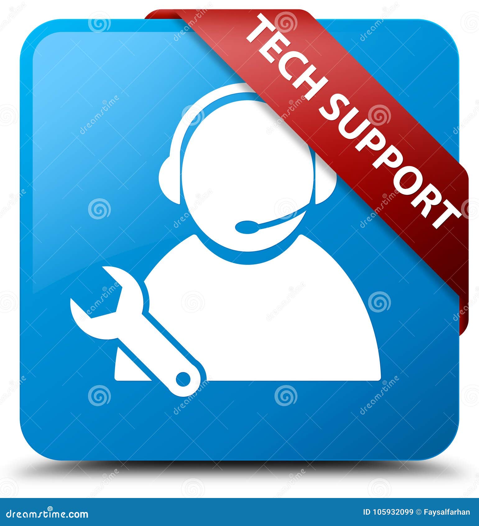 Tech Support Cyan Blue Square Button Red Ribbon in Corner Stock ...