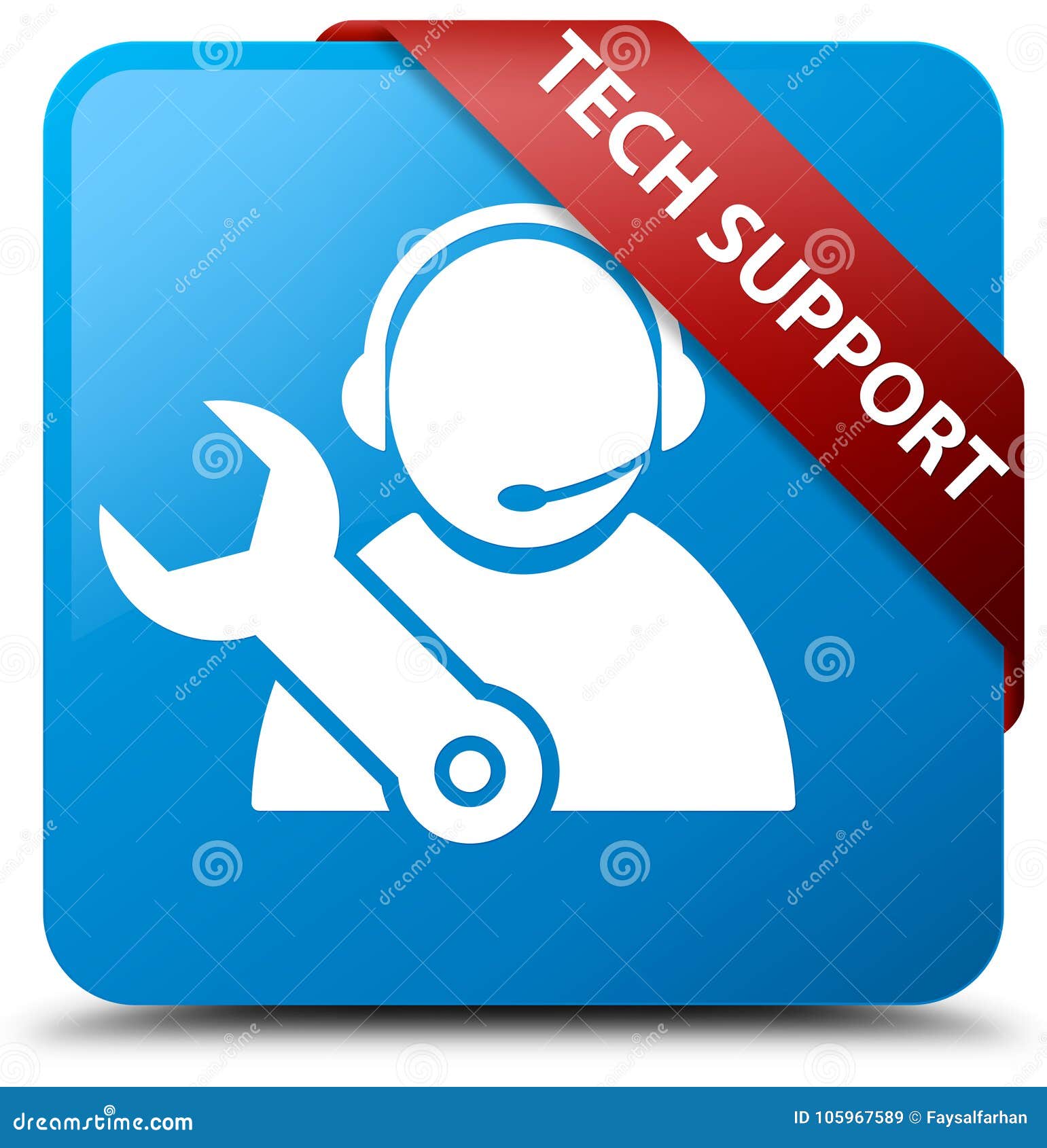 Tech Support Cyan Blue Square Button Red Ribbon in Corner Stock ...