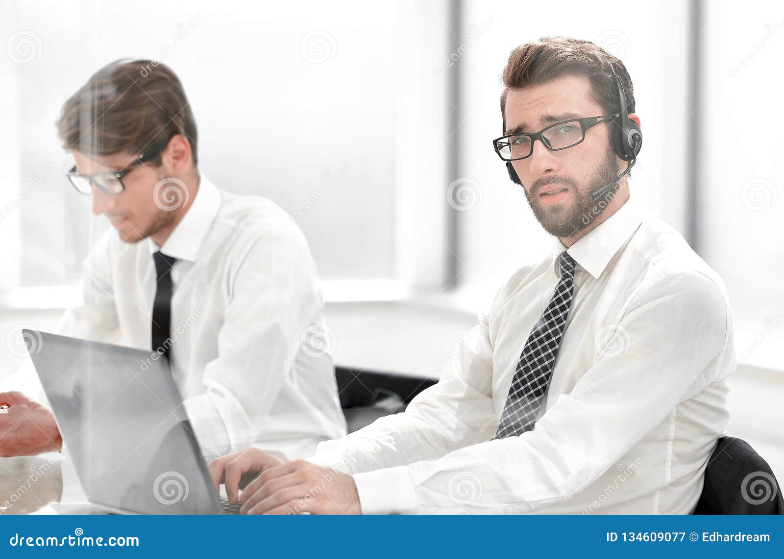 Tech Support Manager in Headset Consulting a Client Stock Image - Image ...