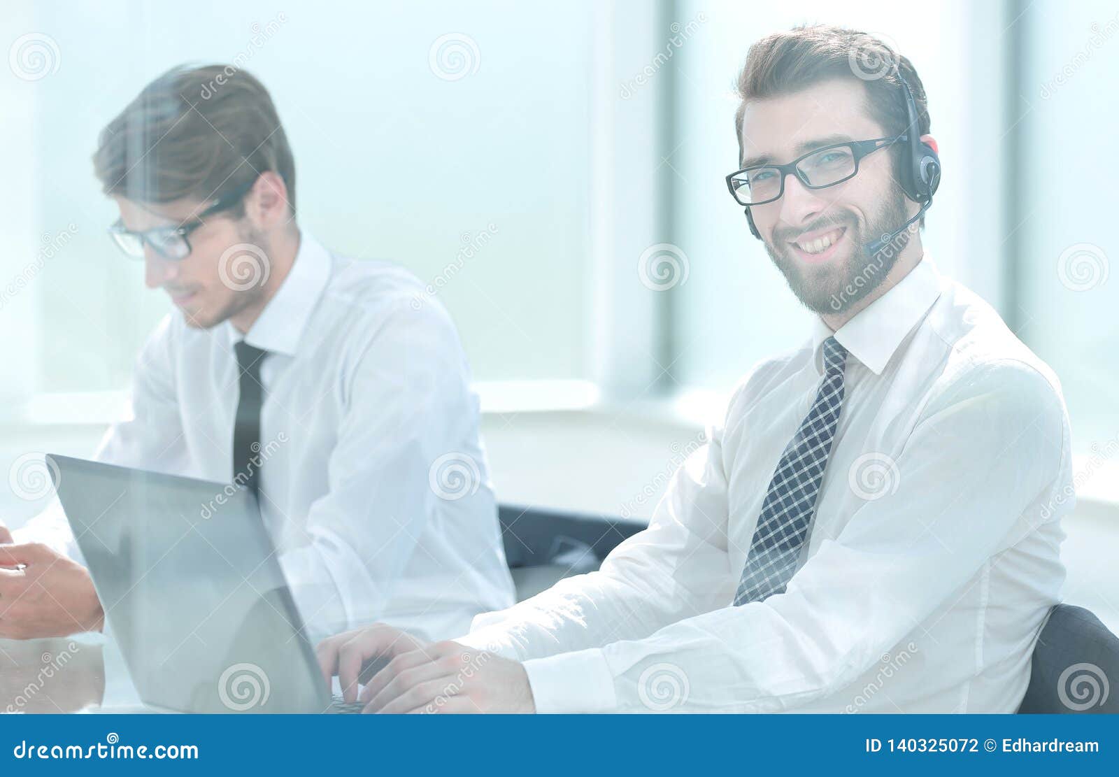 Tech Support Manager in Headset Consulting a Client Stock Photo - Image ...