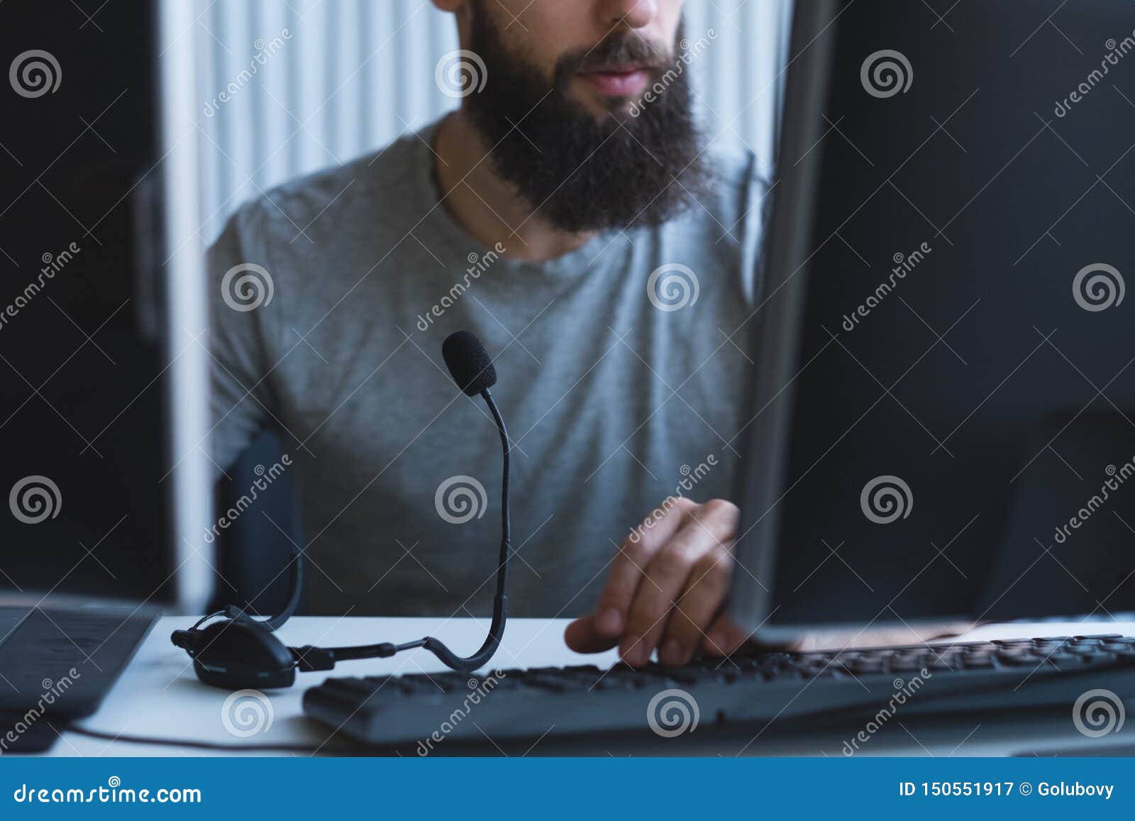 Tech Support Software Engineer Workplace Headset Stock Image - Image of ...