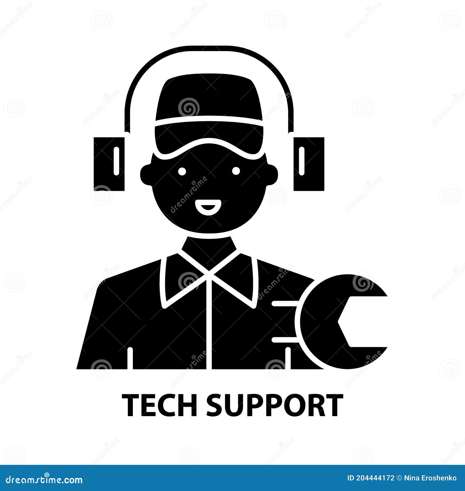 Tech Support Symbol Icon, Black Vector Sign with Editable Strokes ...