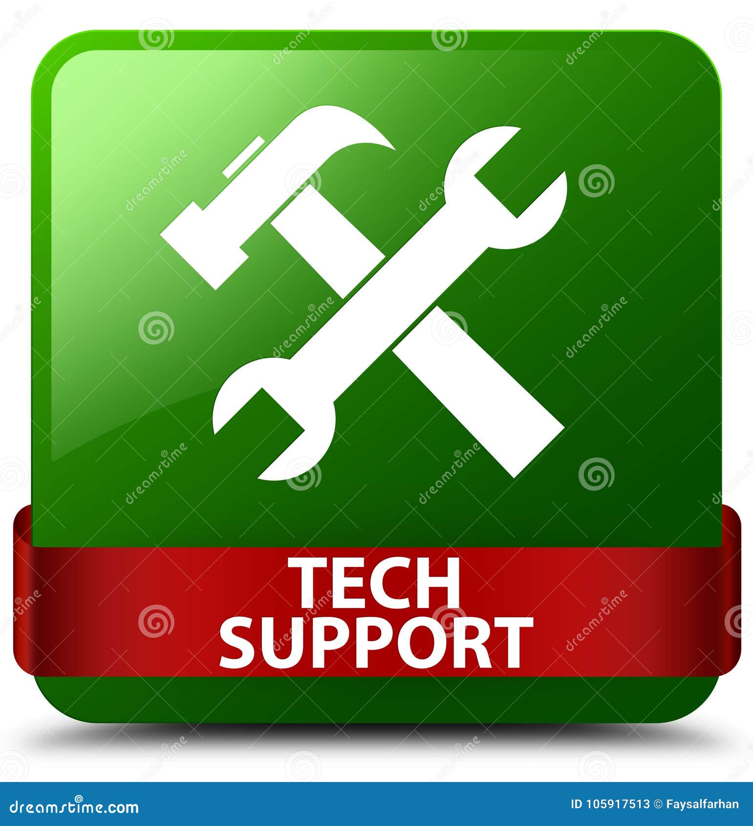 Tech Support (tools Icon) Green Square Button Red Ribbon in Middle ...