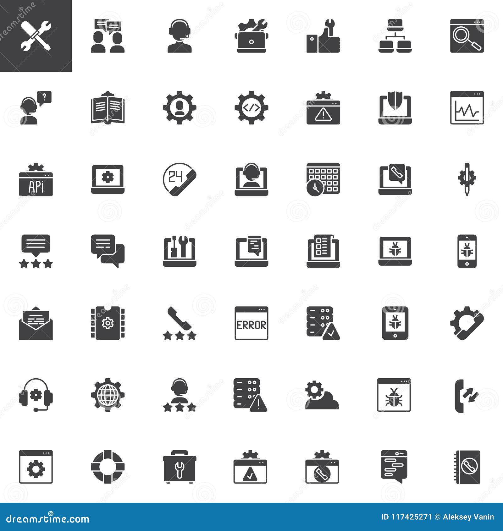 Tech Support Vector Icons Set Stock Vector - Illustration of error ...
