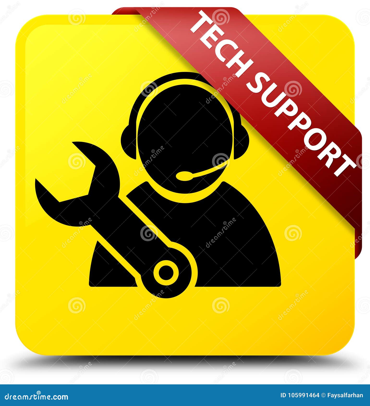 Tech Support Yellow Square Button Red Ribbon in Corner Stock ...