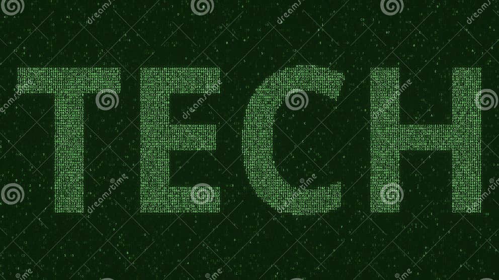 TECH Text Made with Many Symbols on Computer Screen, 3d Rendering Stock ...