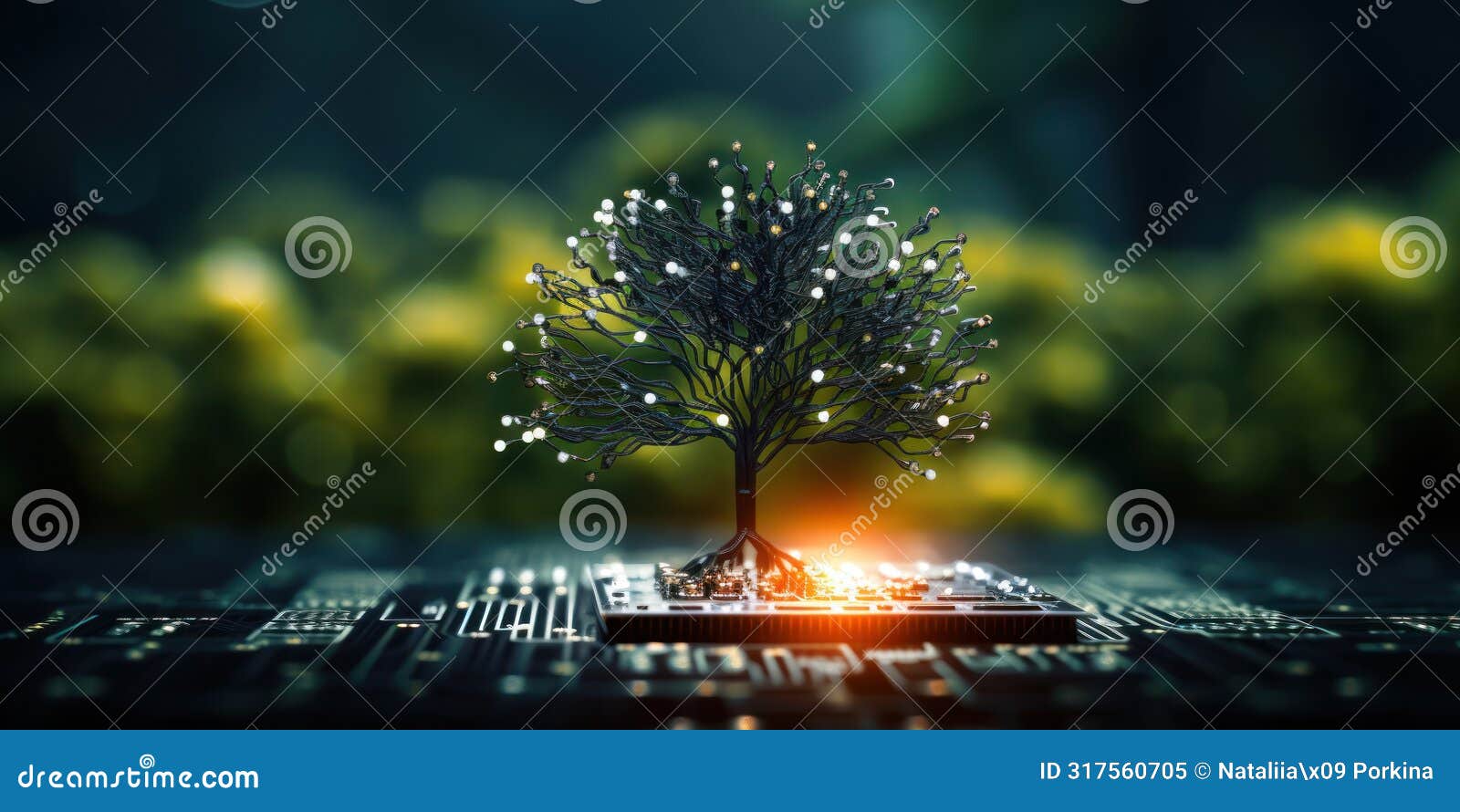 Tech Tree Circuit on Keyboard. Innovation and Nature. Intersection of ...