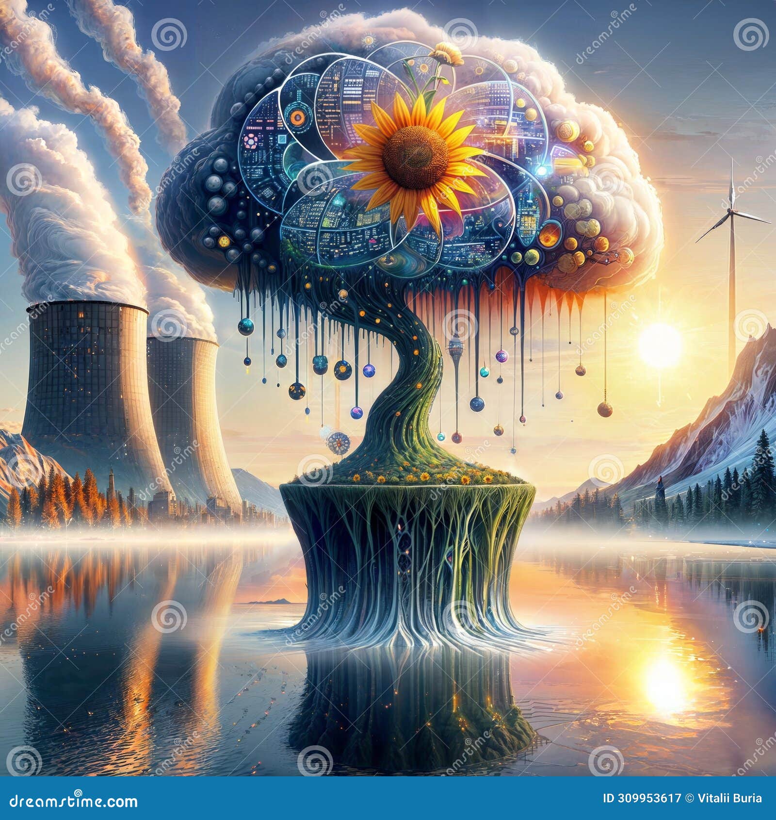 Tree with Nuclear Background: Digital Design & Nature, Generative Ai ...
