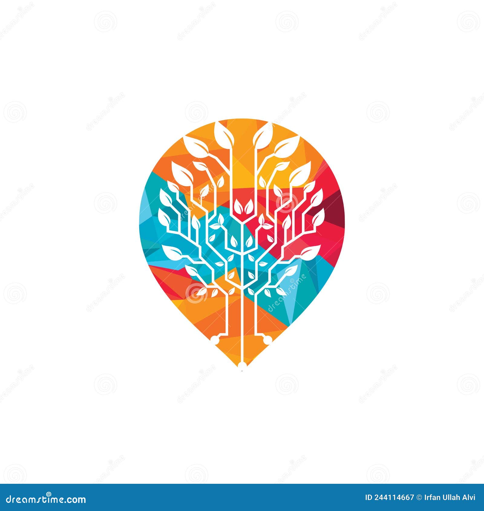 Tech Tree Vector Logo Design Template. Connecting Network Tree with Pin ...