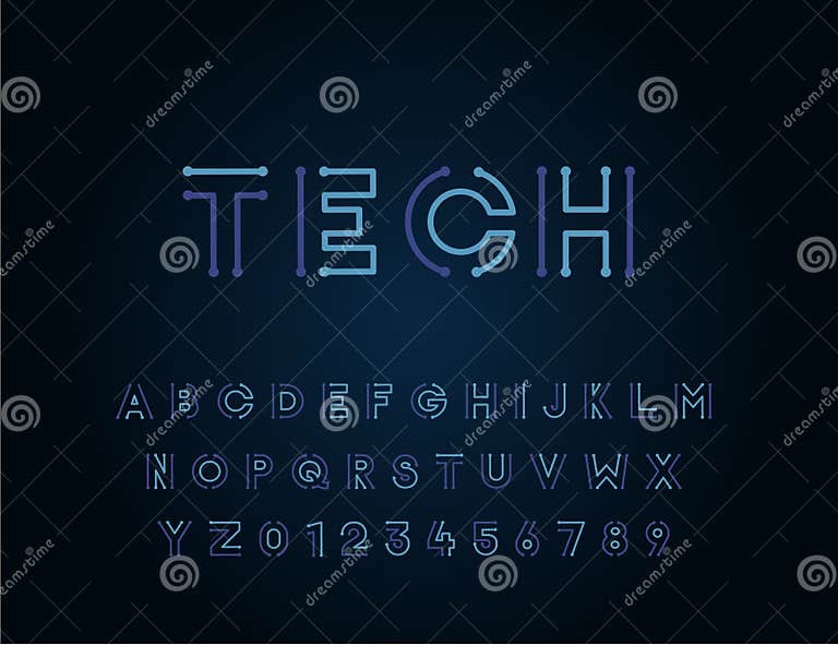 Tech Vector Font Typeface Unique Design. for Technology, Circuits ...
