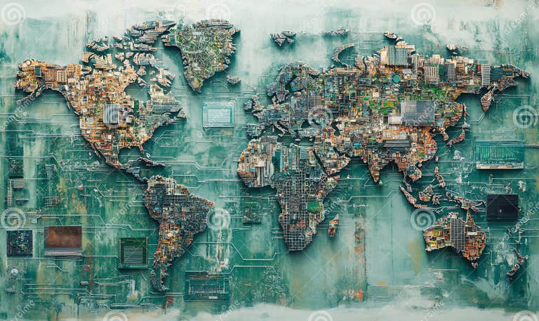The Tech World Map Emphasizes Global Network Computing and Artificial ...