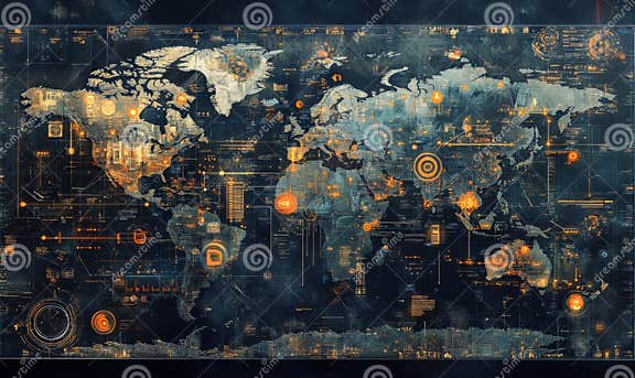 The Tech World Map Emphasizes Global Network Computing and Artificial ...
