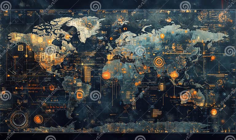 The Tech World Map Emphasizes Global Network Computing and Artificial ...