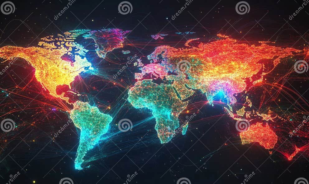 The Tech World Map Emphasizes Global Network Computing and Artificial ...
