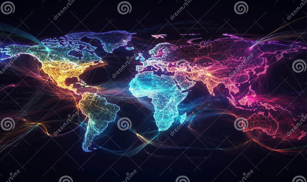 The Tech World Map Emphasizes Global Network Computing and Artificial ...