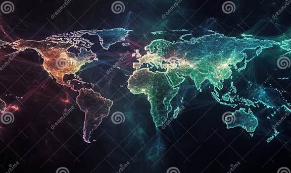 The Tech World Map Emphasizes Global Network Computing and Artificial ...