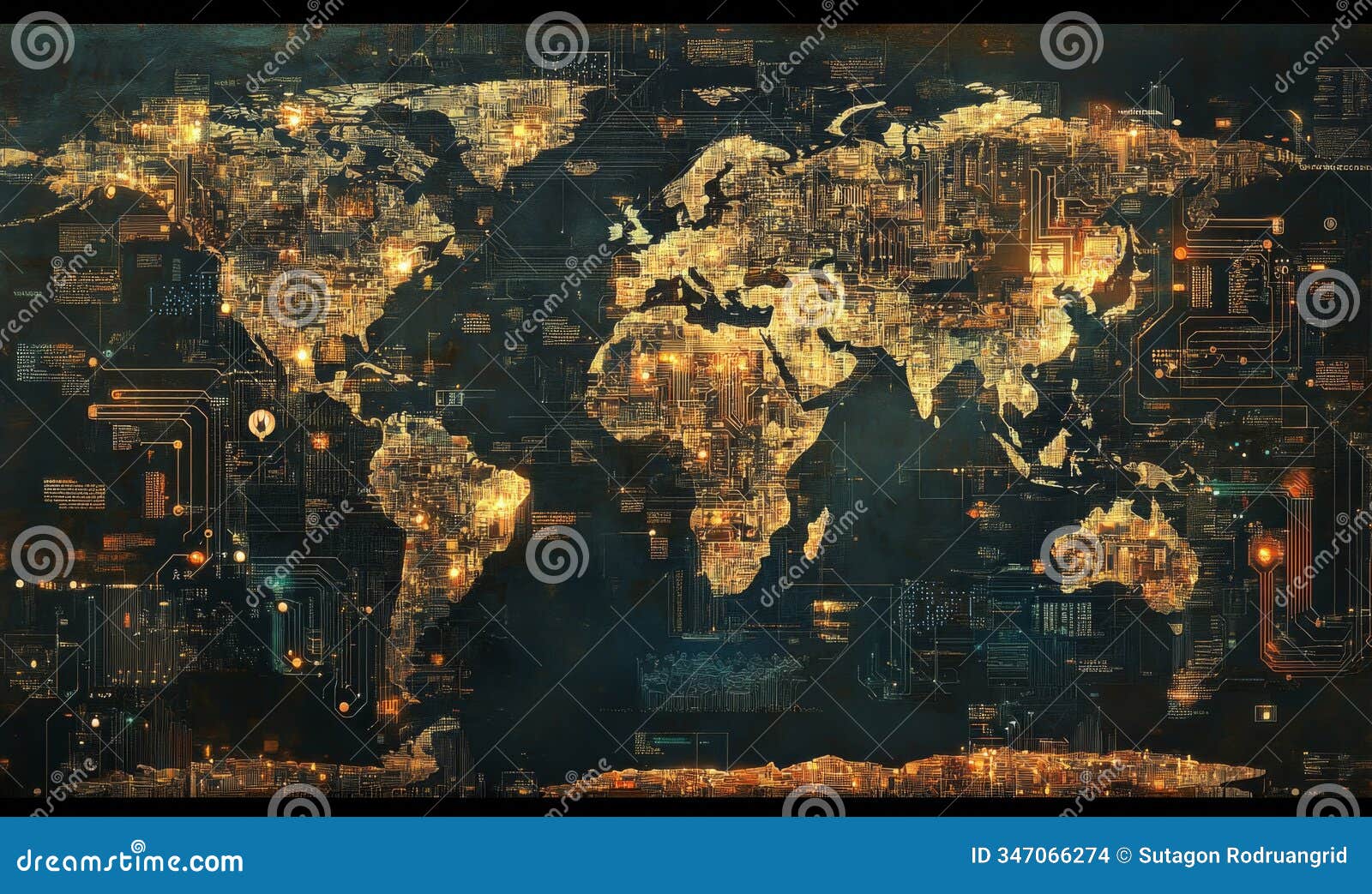 The Tech World Map Emphasizes Global Network Computing and Artificial ...