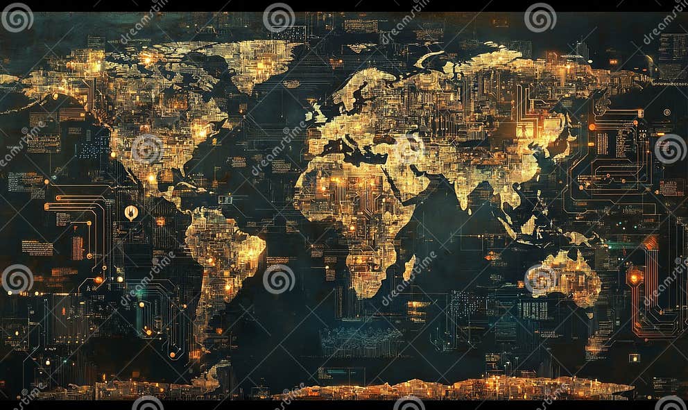 The Tech World Map Emphasizes Global Network Computing and Artificial ...