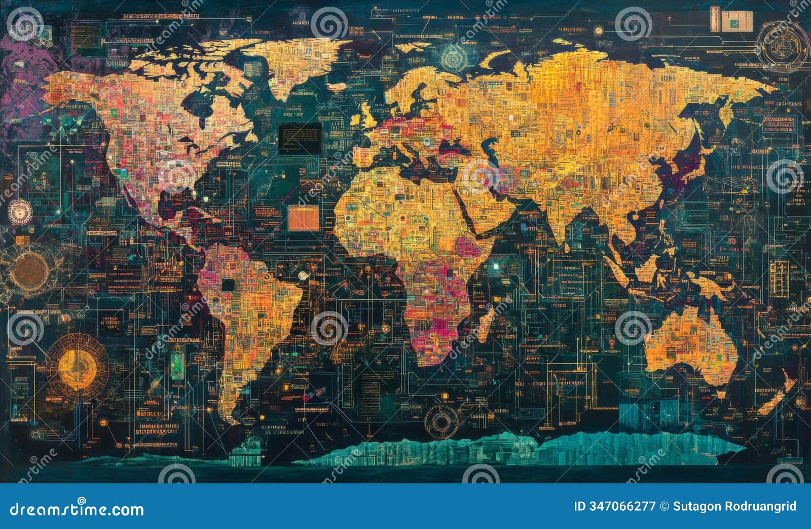 The Tech World Map Emphasizes Global Network Computing and Artificial ...