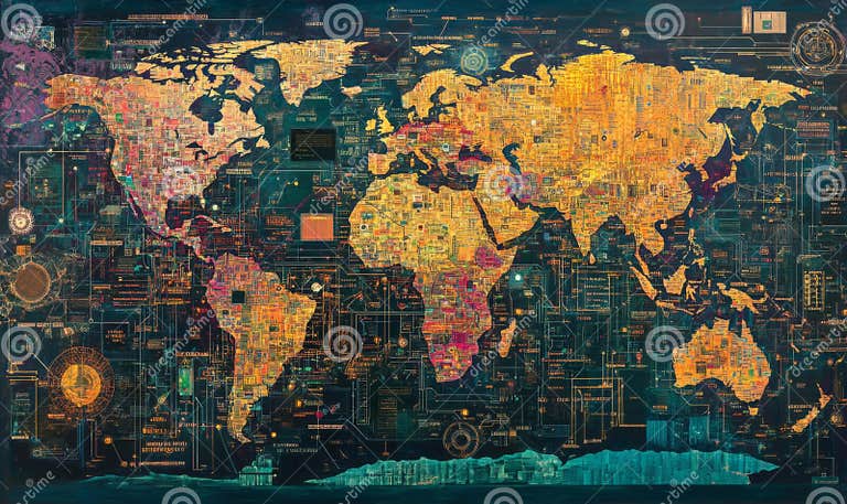 The Tech World Map Emphasizes Global Network Computing and Artificial ...