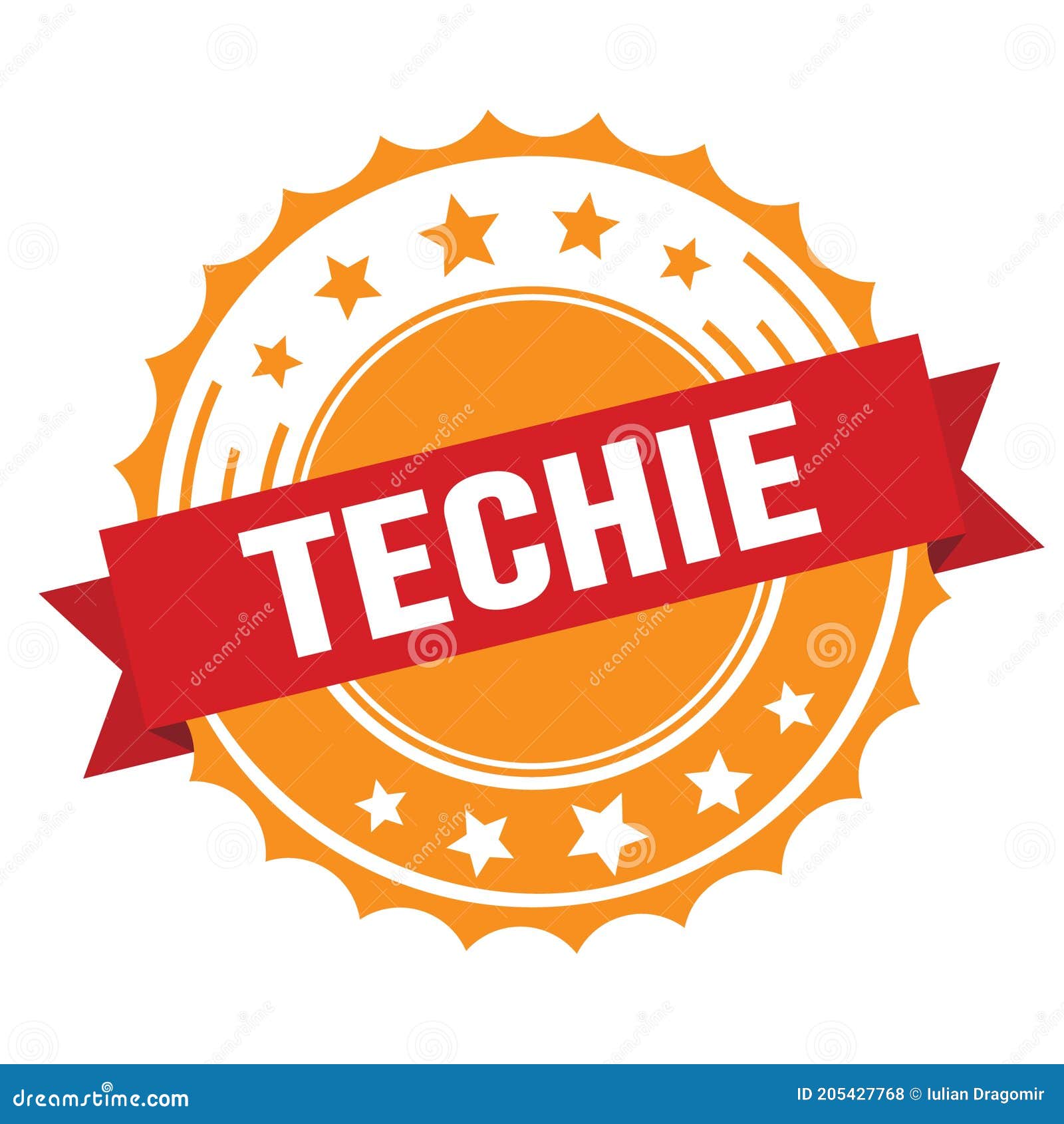 TECHIE Text on Red Orange Ribbon Stamp Stock Illustration ...