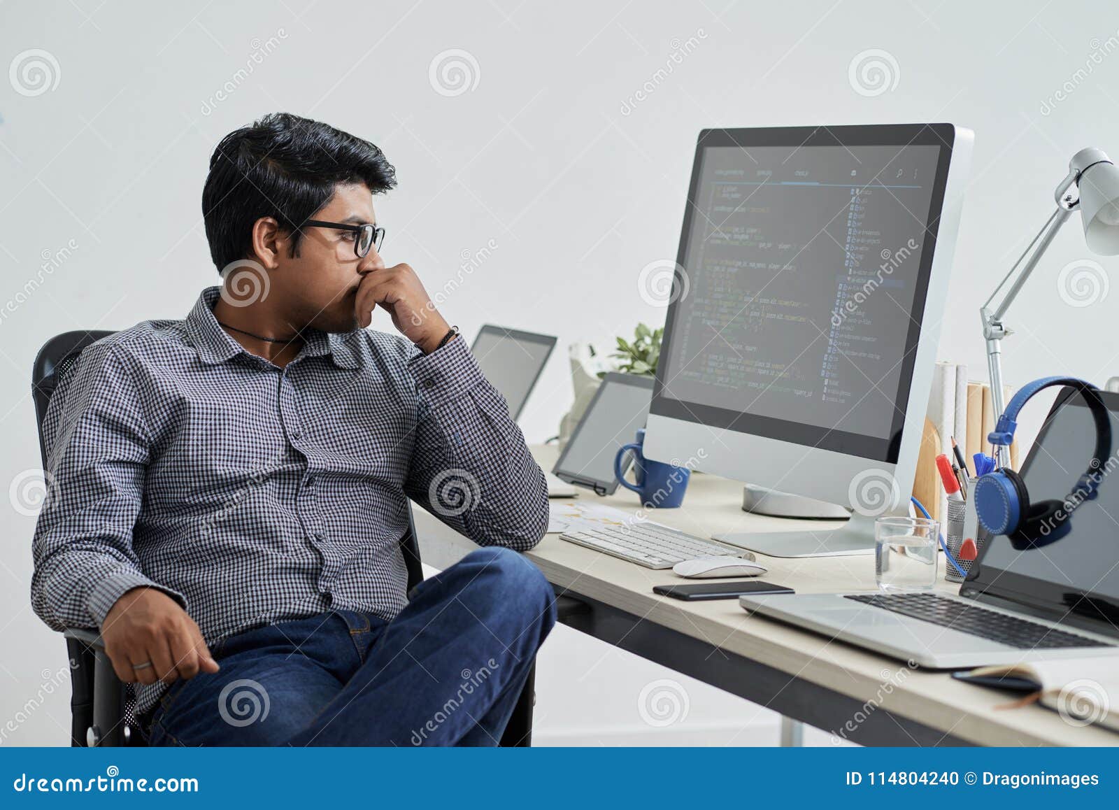 Techincal Director Reading Code Stock Photo - Image of programmer ...