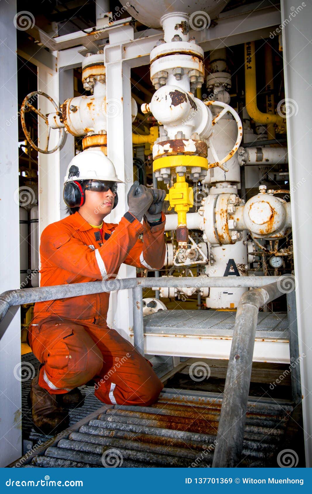 Techincian Operator during Close or Open Valve in Process Oil and Gas ...
