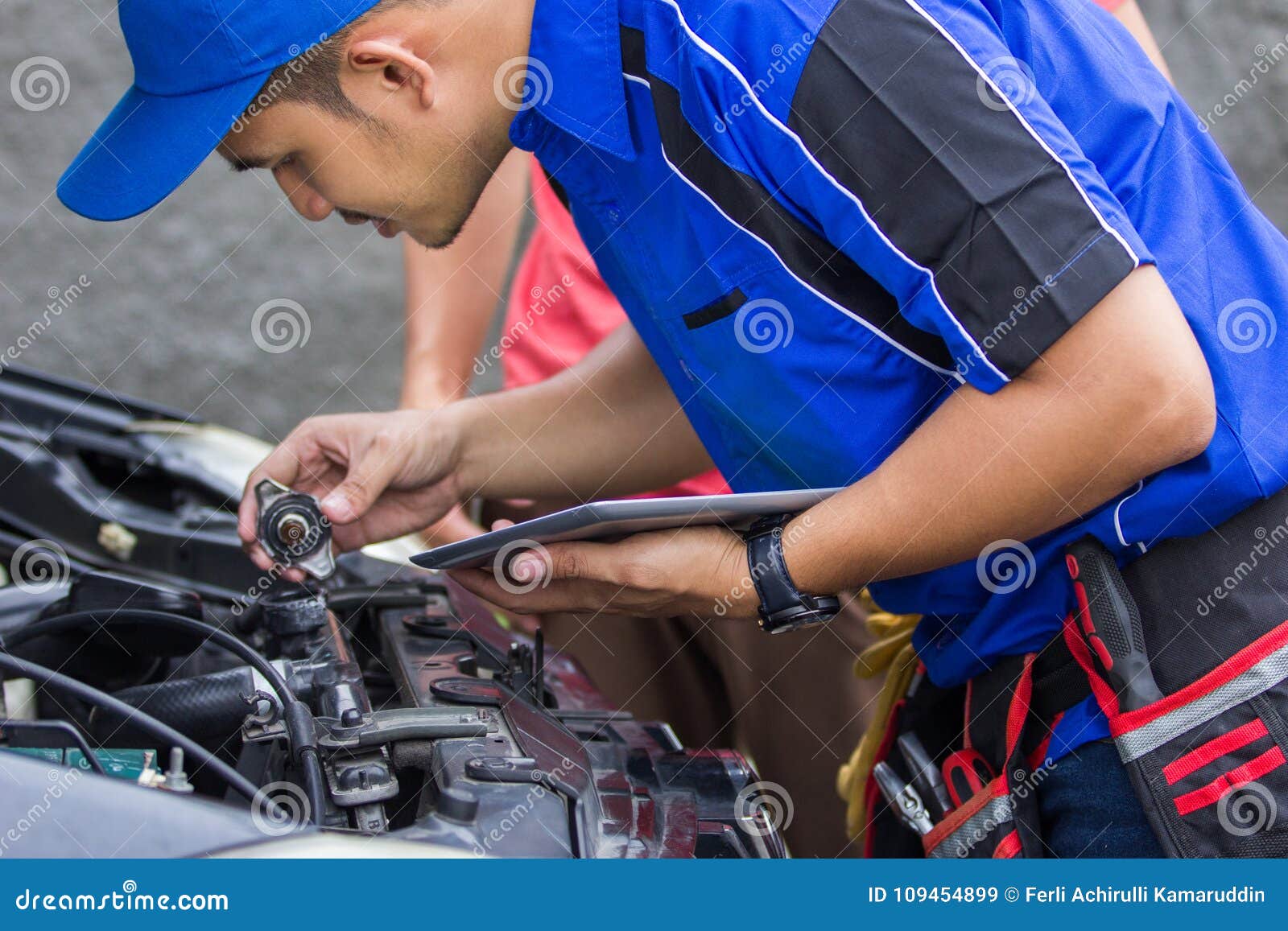 Techinician Help Customer Fixing His Car Stock Image - Image of uniform ...