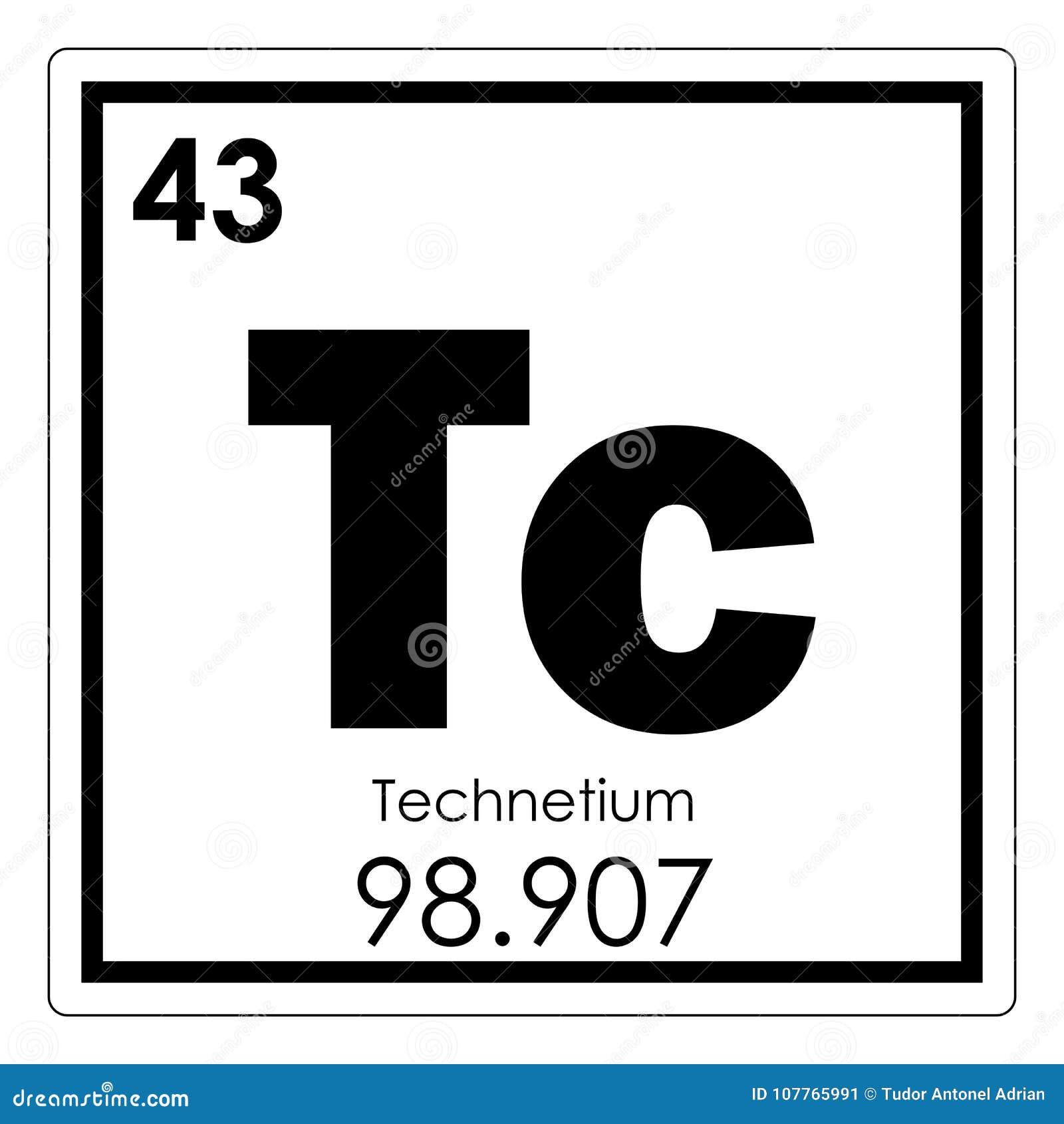 Technetium Tc, Chemical Element Sign. 3D Rendering Isolated On White ...