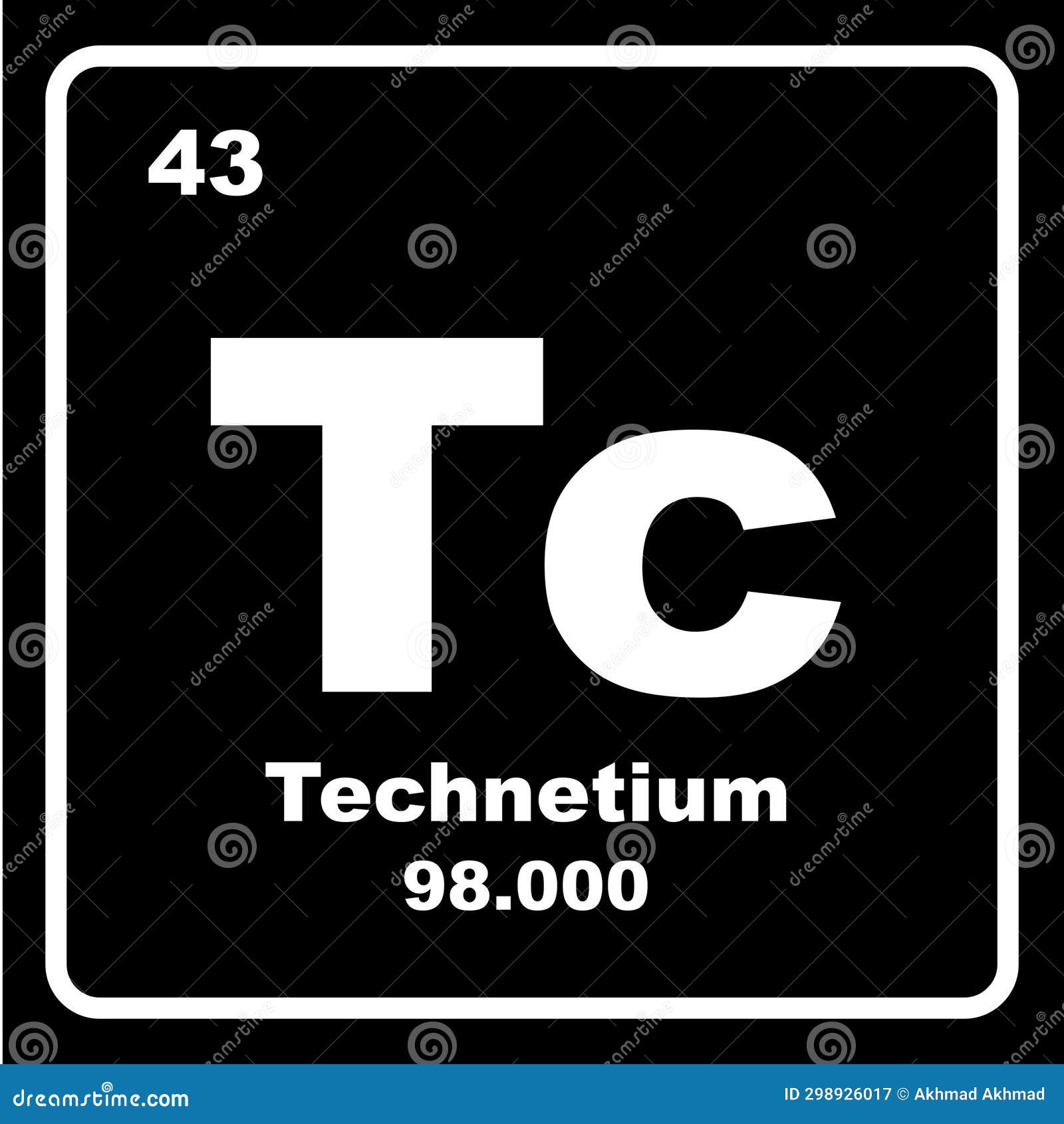 Technetium Icon. Tc Chemical Element. Atomic Number 43. Mass 98. Blue ...