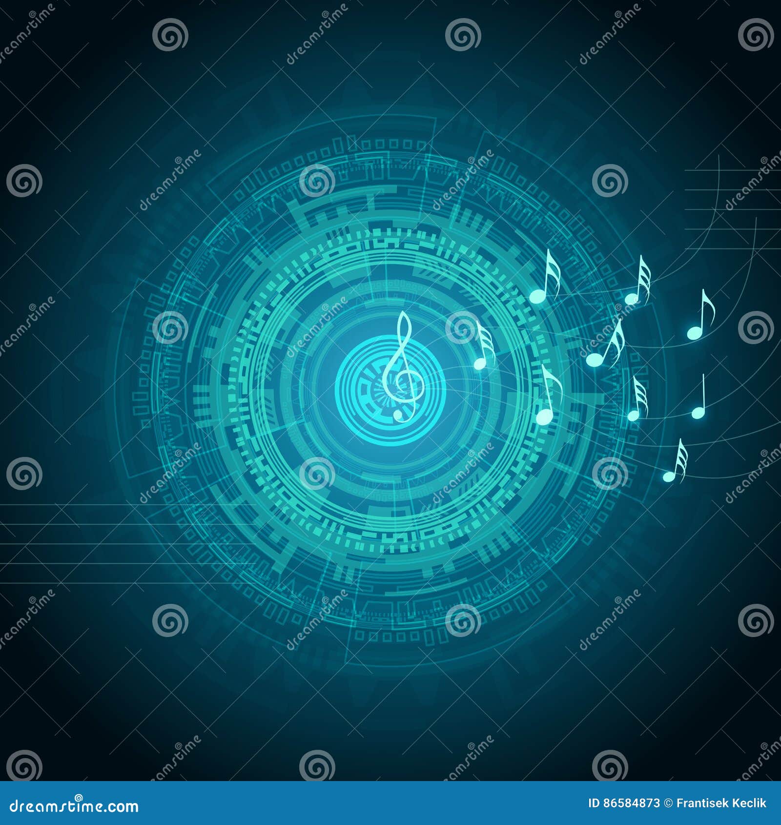 Technical Abstract Vector Illustration with Music Notes Stock Vector ...