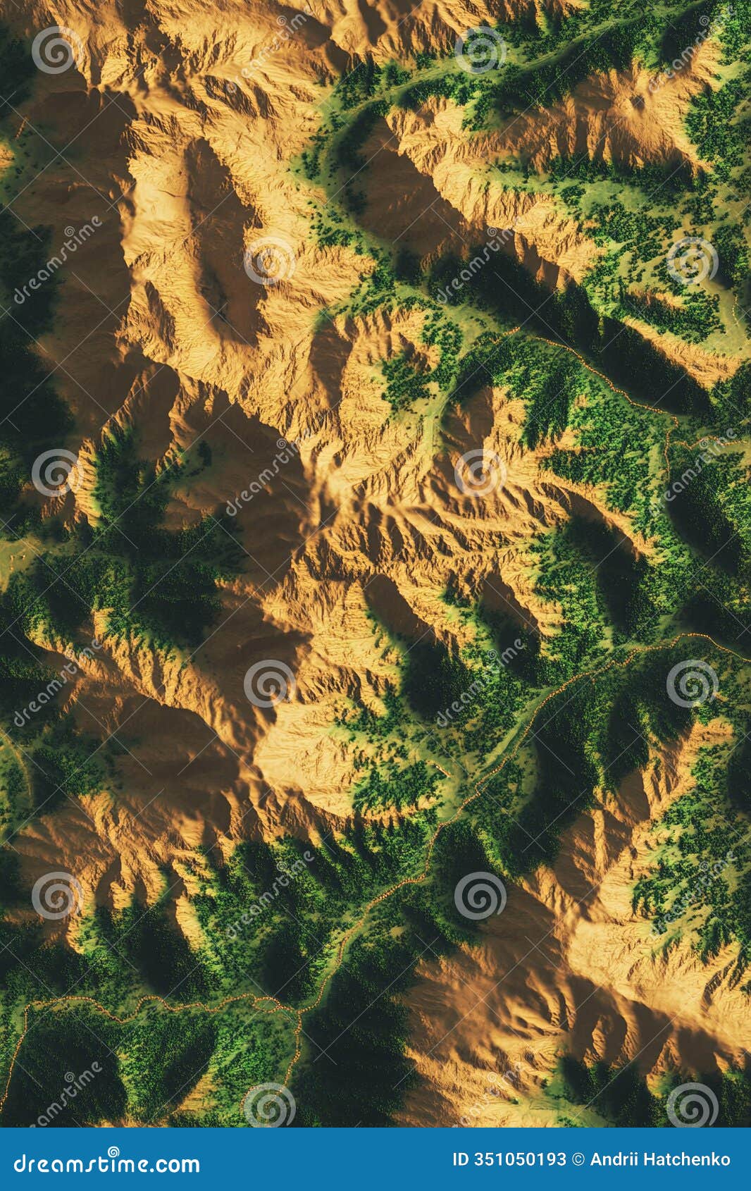Technical Aerial View of Satellite-rendered GIS Map Featuring Elevation ...