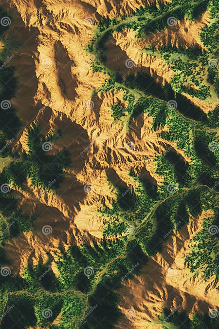 Technical Aerial View of Satellite-rendered GIS Map Featuring Elevation ...