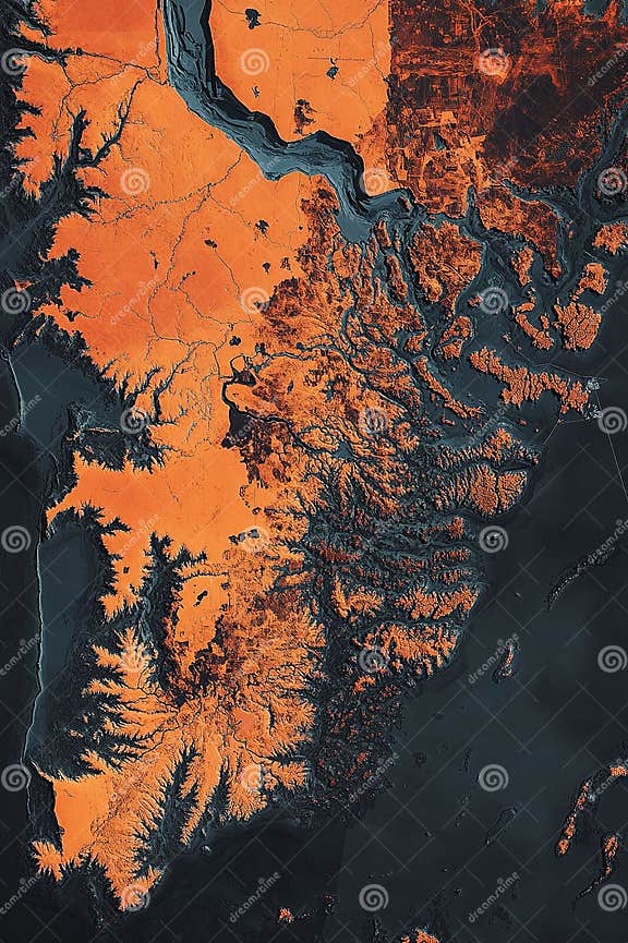 Technical Aerial View of Satellite-rendered GIS Map Featuring Elevation ...