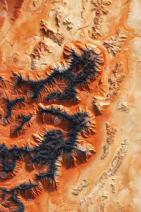 Technical Aerial View of Satellite-rendered GIS Map Featuring Elevation ...