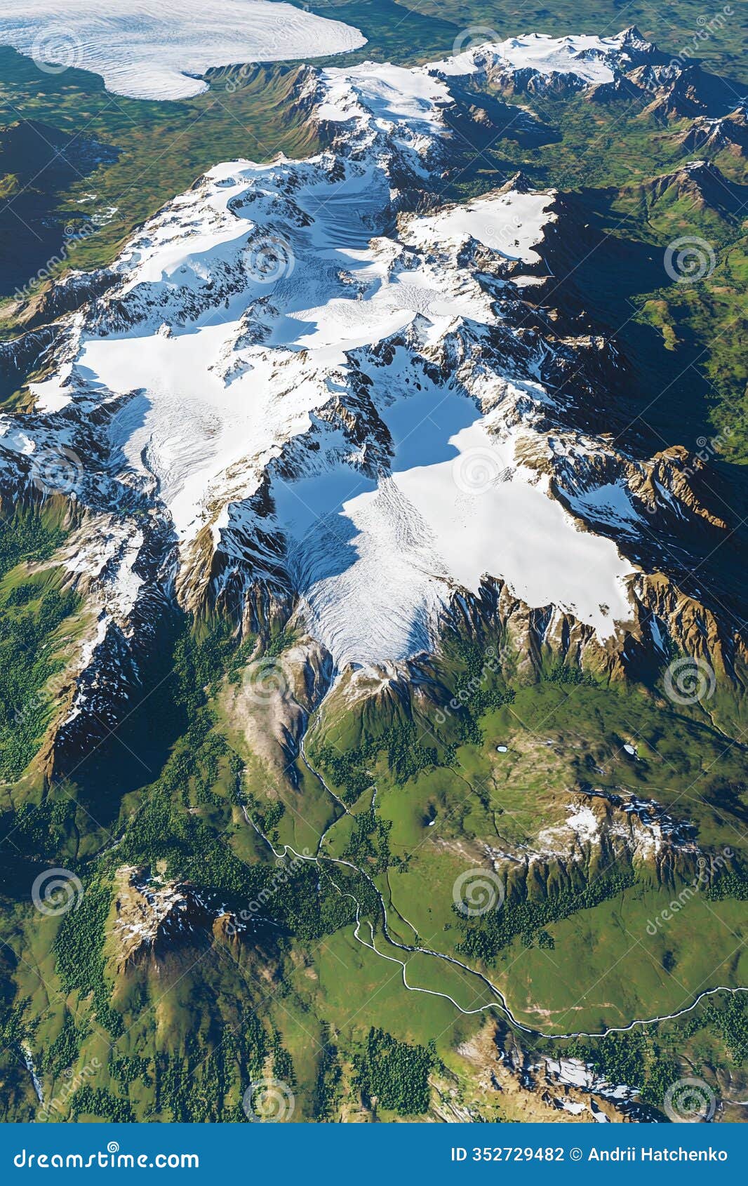 Technical Aerial Visualization of a Glacier Region Showing Elevation ...