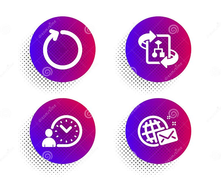 Technical Algorithm, Time Management and Loop Icons Set. World Mail Sign. Project Doc, Work Time ...