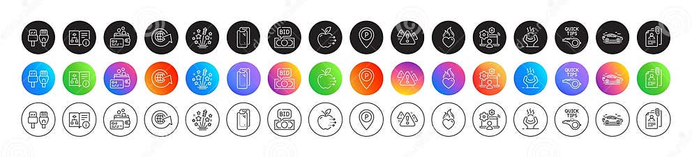 Technical Algorithm, Tutorials and Car Line Icons. for Web App, Printing. Round Icon Buttons ...