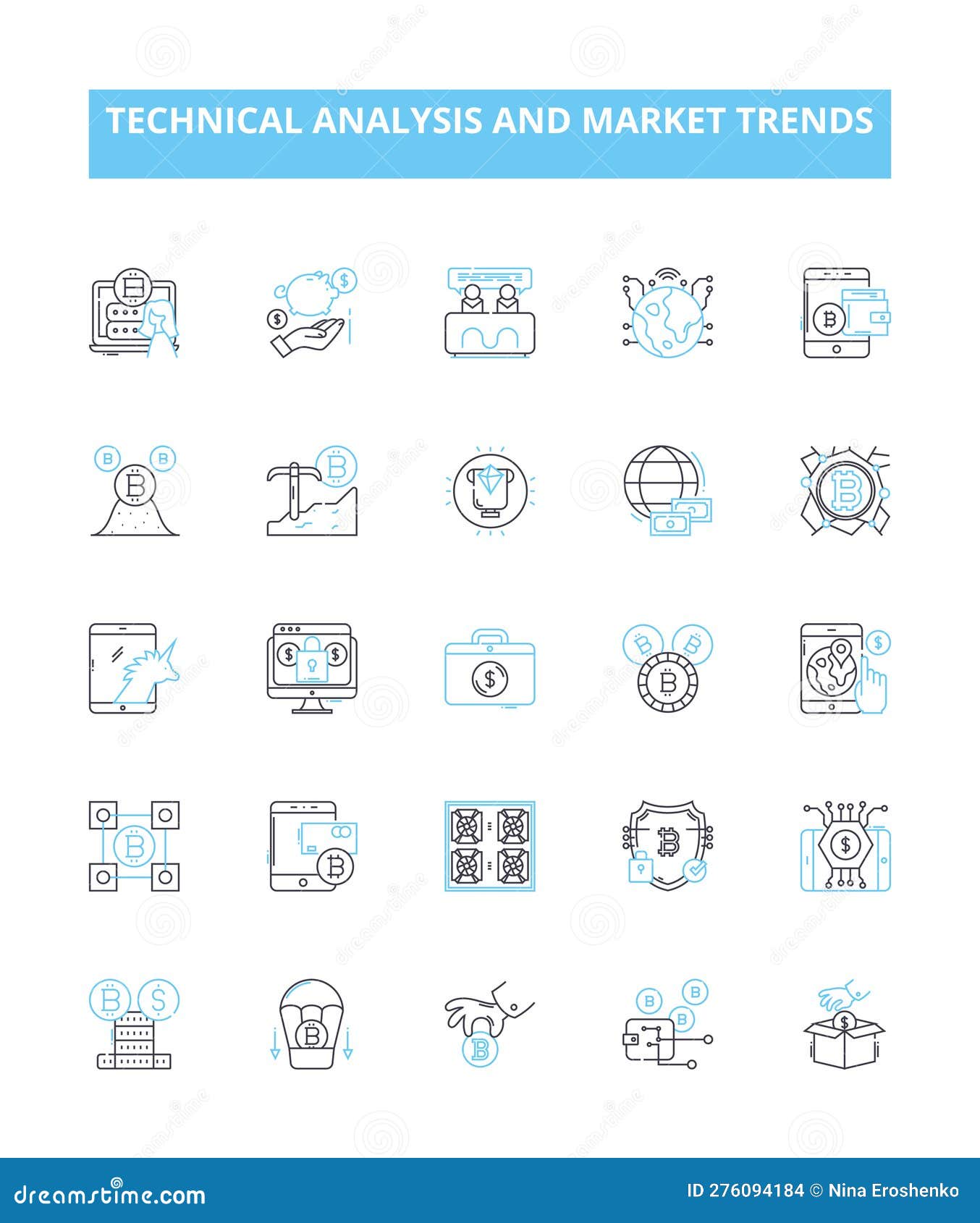 Technical Analysis and Market Trends Vector Line Icons Set. Technical ...