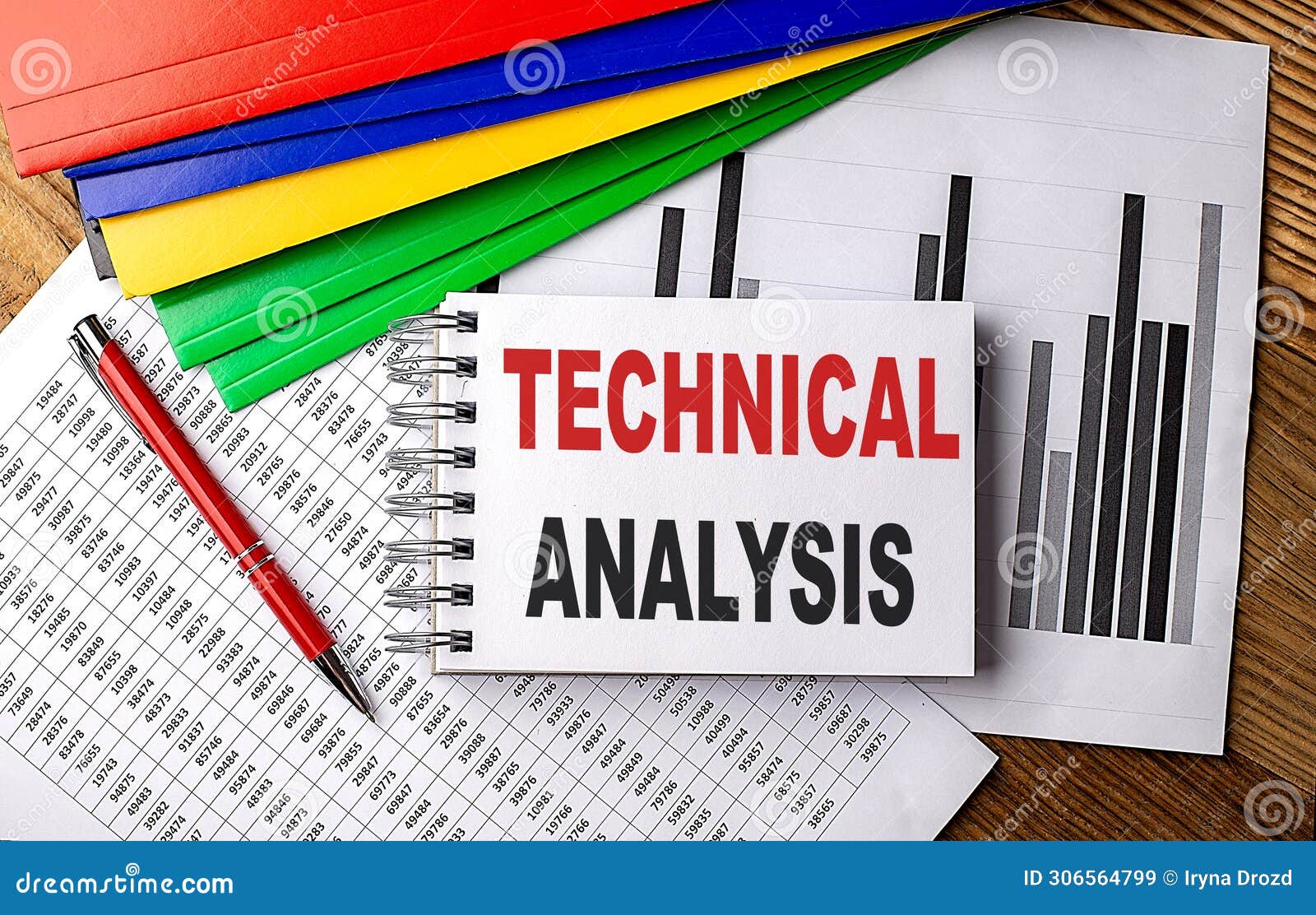 TECHNICAL ANALYSIS Text on a Notebook with Pen, Folder on a Chart ...