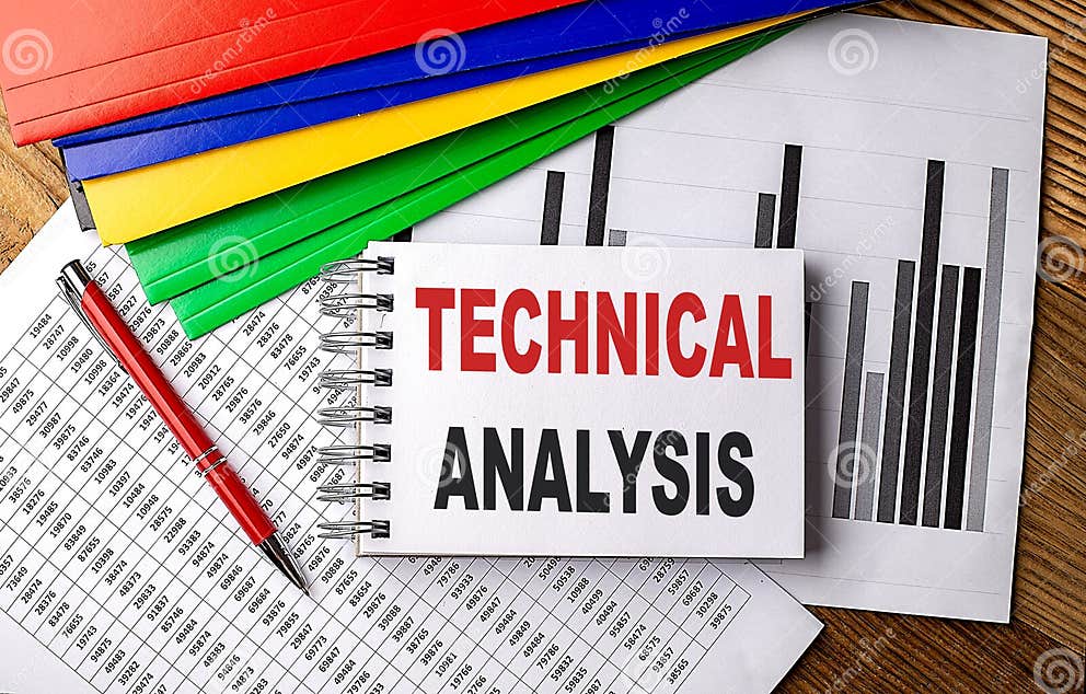 TECHNICAL ANALYSIS Text on a Notebook with Pen, Folder on a Chart ...
