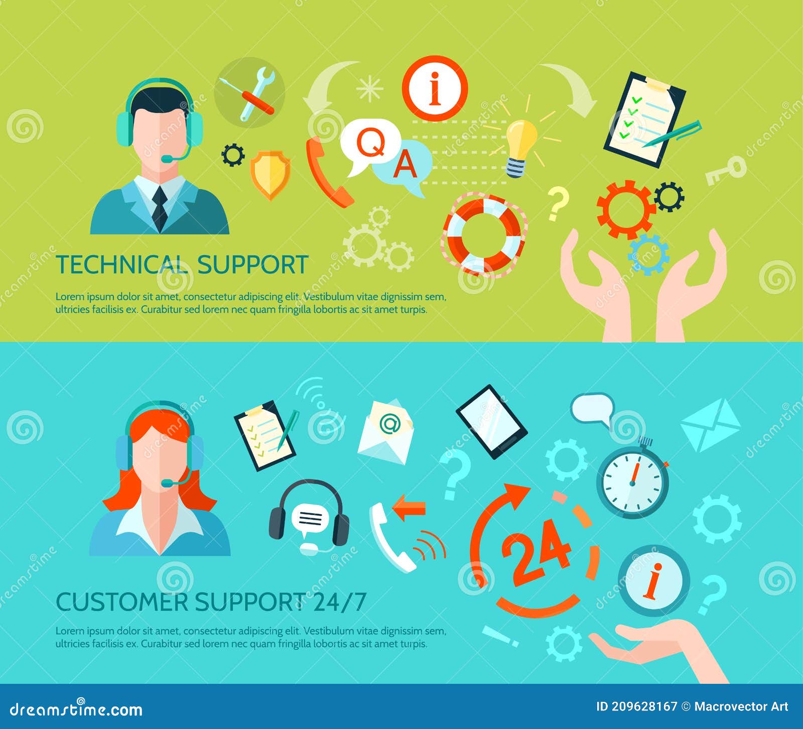 Technical Assistance and Support Banners Stock Vector - Illustration of ...