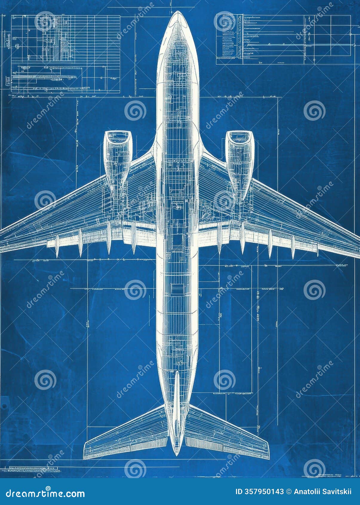 Technical Blueprint of an Airplane Featuring Detailed Design and ...