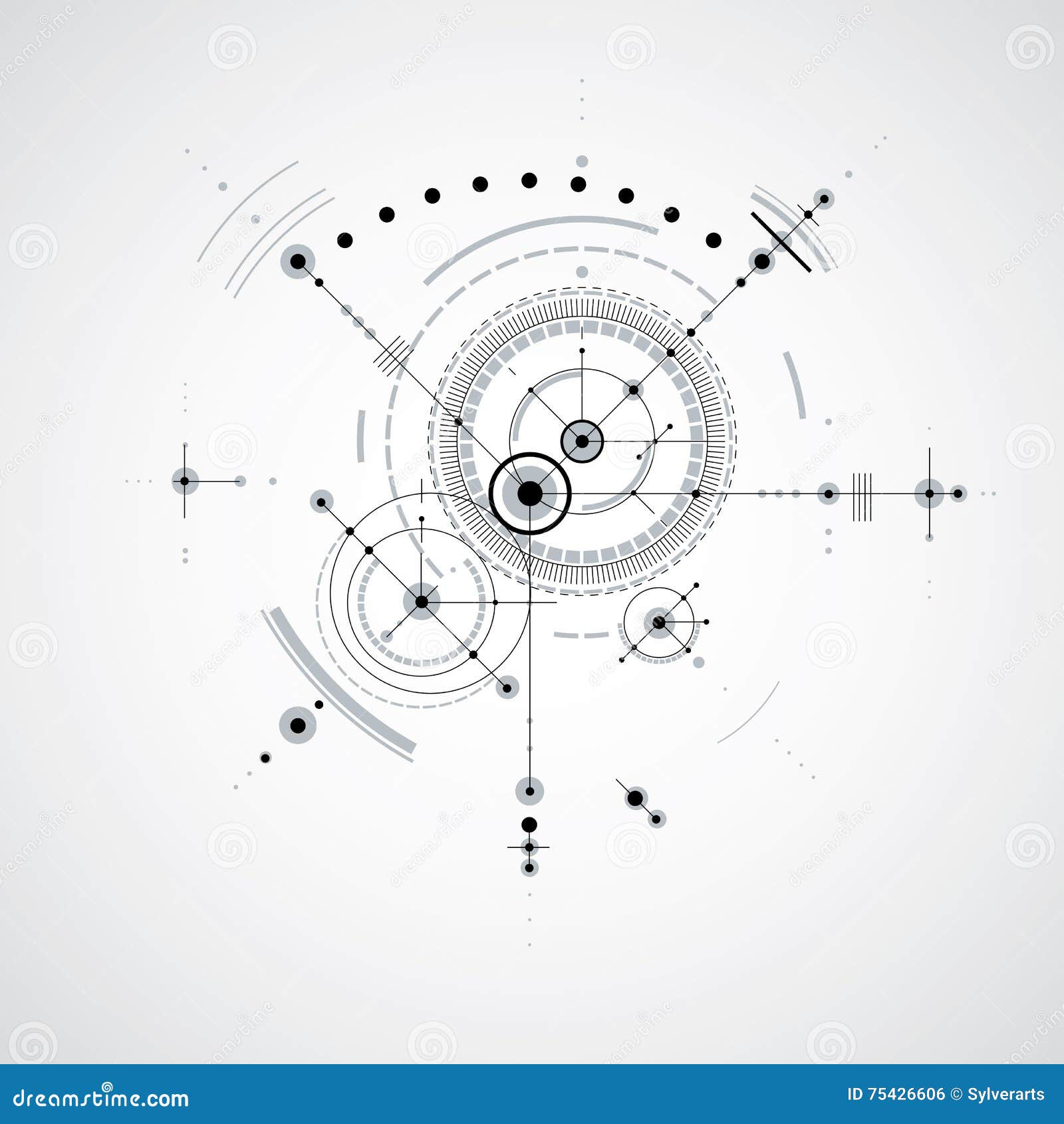 Technical Blueprint, Black and White Vector Digital Background W Stock ...