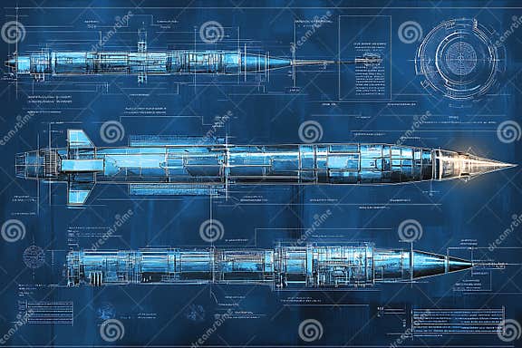 Technical Blueprint Design of Missile System Stock Illustration ...