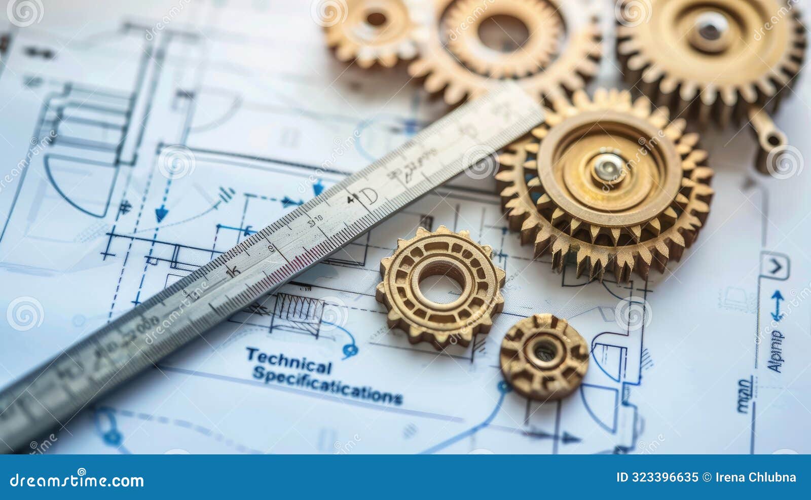 Technical Blueprint of Mechanical Engineering with Gears and Drafting ...