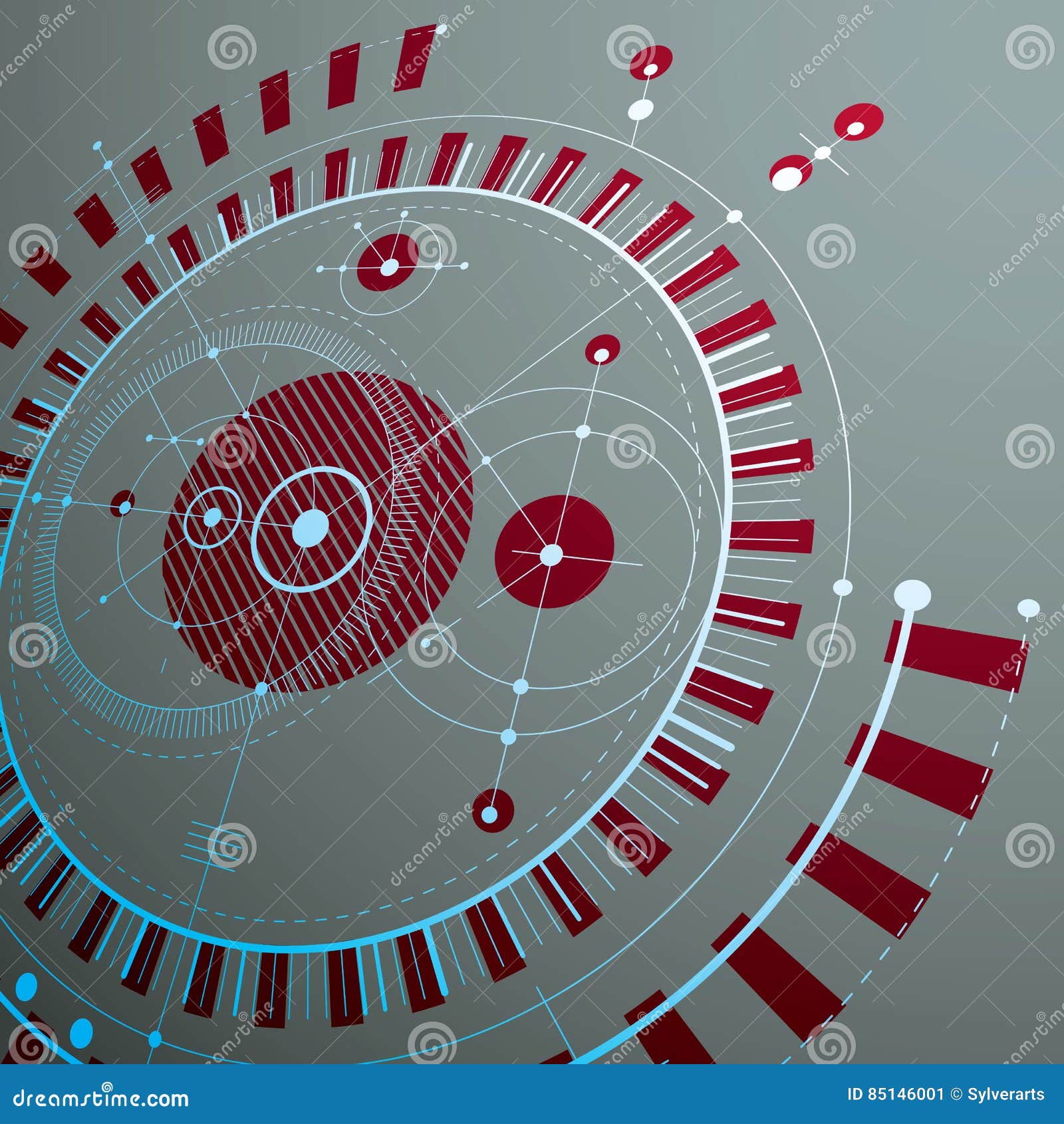 Technical Blueprint, Red Vector Digital Background with Geometric ...