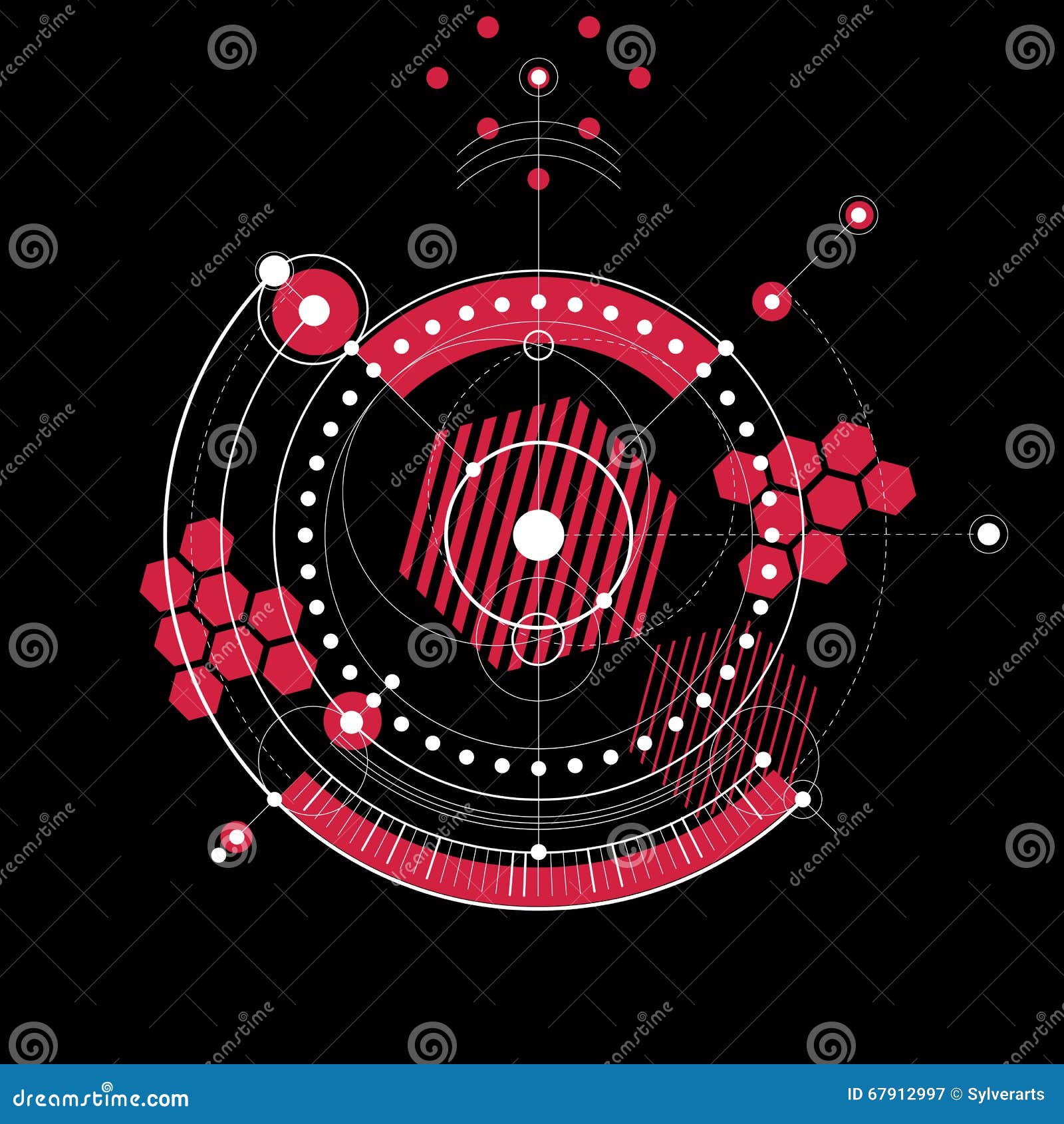 Technical Blueprint, Red Vector Digital Background with Geometric ...