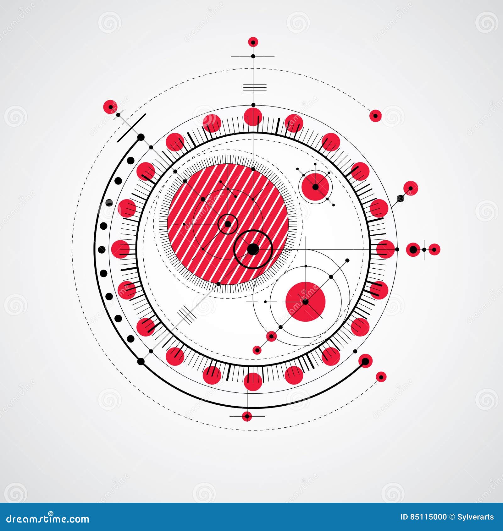 Technical Blueprint, Red Vector Digital Background with Geometric ...